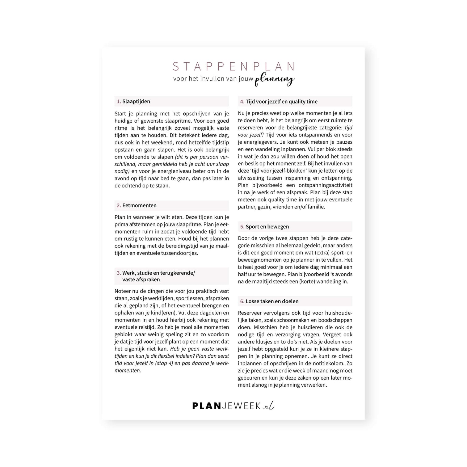 Stappenplan om je planning op te bouwen - Planjeweek.nl