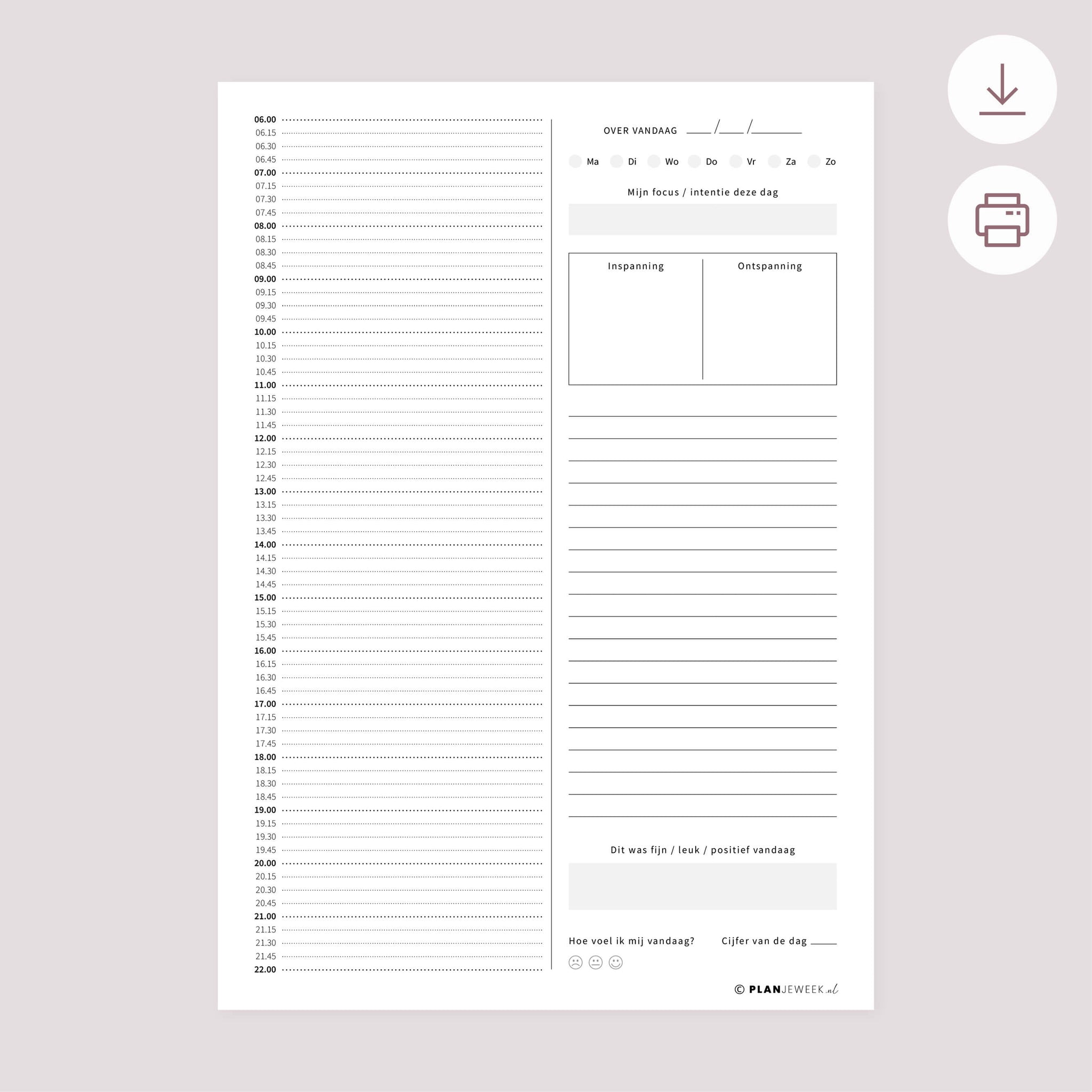 Printable - Dagplanner #2 - print je dagoverzicht - Planjeweek.nl