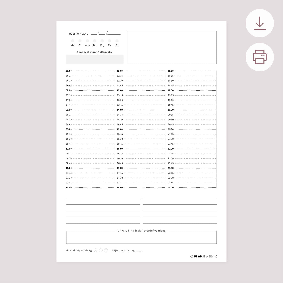 Printable - Dagplanner #4 - print je dagoverzicht - Planjeweek.nl