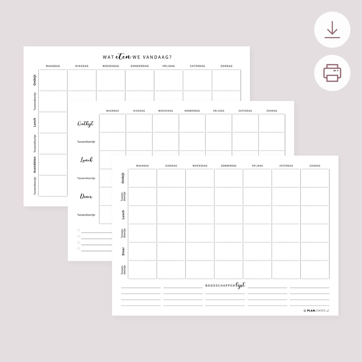 Printable - Maaltijdplanner en boodschappenlijst - Planjeweek.nl