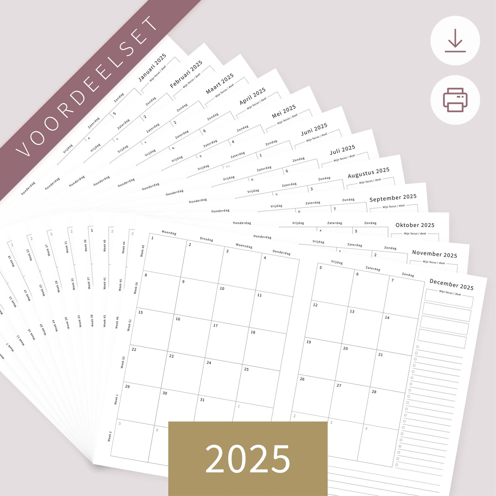 Printable - Maandplanner 2025 pakket met data - Planjeweek.nl