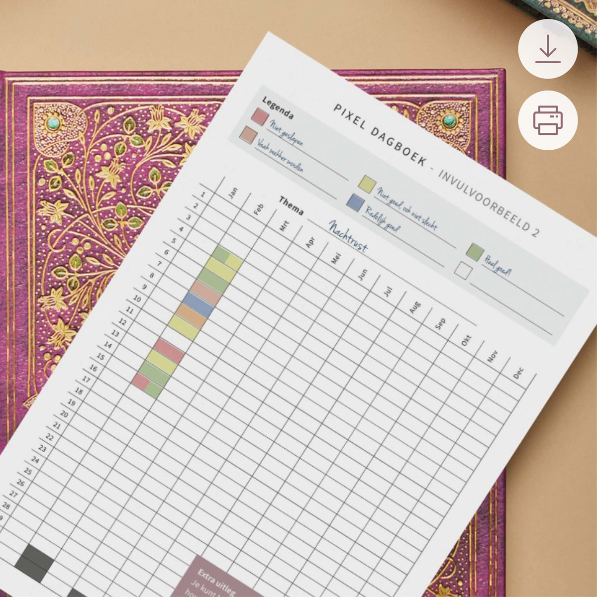 Printable - Pixel dagboek per jaar - Planjeweek.nl